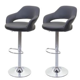 2er-Set Barhocker MCW-F16, Barstuhl Tresenhocker Drehhocker, mit Lehne Kunstleder ~ grau-schwarz