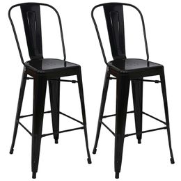 2er-Set Barhocker MCW-A73, Barstuhl Tresenhocker mit Lehne, Metall Industriedesign ~ schwarz