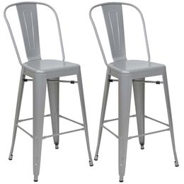2er-Set Barhocker MCW-A73, Barstuhl Tresenhocker mit Lehne, Metall Industriedesign ~ grau