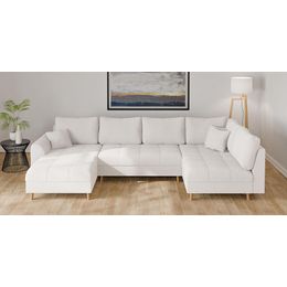 Wohnlandschaft Home Affaire "CHARRE U-Form mit Ottomane, Ma&szlig;e B/T/H: 310/161/81 cm", wei&szlig;, B:310cm H:81cm T:161cm, 100% Polyester, Sofas, Wohnlandschaft, feine Steppung, lose R&uuml;cken- und Zierkissen, auch in Cord und Boucl&eacute;