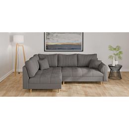 Ecksofa Home Affaire "CHARRE L-Form mit Ottomane, Ma&szlig;e B/T/H: 231/161/81 cm", grau (dunkelgrau), B:231cm H:81cm T:161cm, 100% Polyester, Sofas, Ecksofa, feine Steppung, lose R&uuml;cken- und Zierkissen, auch in Cord und Boucl&eacute;, Topseller