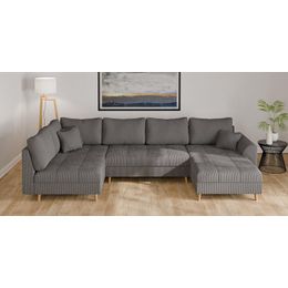 Wohnlandschaft Home Affaire "CHARRE U-Form mit Ottomane, Ma&szlig;e B/T/H: 310/161/81 cm", grau (dunkelgrau), B:310cm H:81cm T:161cm, 100% Polyester, Sofas, Wohnlandschaft, feine Steppung, lose R&uuml;cken- und Zierkissen, auch in Cord und Boucl&eacute;