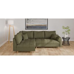 Ecksofa Home Affaire "CHARRE L-Form mit Ottomane, Ma&szlig;e B/T/H: 231/161/81 cm", gr&uuml;n, B:231cm H:81cm T:161cm, 100% Polyester, Sofas, Ecksofa, feine Steppung, lose R&uuml;cken- und Zierkissen, auch in Cord und Boucl&eacute;