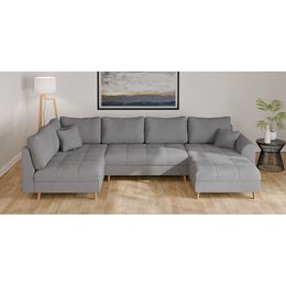 Wohnlandschaft Home Affaire "CHARRE U-Form mit Ottomane, Ma&szlig;e B/T/H: 310/161/81 cm", grau, B:310cm H:81cm T:161cm, 92% Polyester, 8% Nylon, Sofas, Wohnlandschaft, feine Steppung, lose R&uuml;cken- und Zierkissen, auch in Cord und Boucl&eacute;