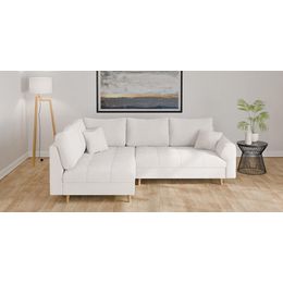 Ecksofa Home Affaire "CHARRE L-Form mit Ottomane, Ma&szlig;e B/T/H: 231/161/81 cm", wei&szlig;, B:231cm H:81cm T:161cm, 100% Polyester, Sofas, Ecksofa, feine Steppung, lose R&uuml;cken- und Zierkissen, auch in Cord und Boucl&eacute;, Topseller