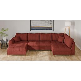 Wohnlandschaft Home Affaire "CHARRE U-Form mit Ottomane, Ma&szlig;e B/T/H: 310/161/81 cm", rot, B:310cm H:81cm T:161cm, 100% Polyester, Sofas, Wohnlandschaft, feine Steppung, lose R&uuml;cken- und Zierkissen, auch in Cord und Boucl&eacute;