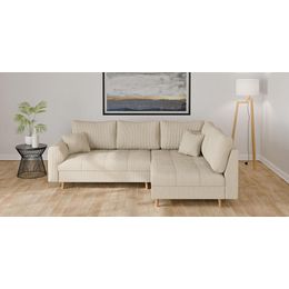 Ecksofa Home Affaire "CHARRE L-Form mit Ottomane, Ma&szlig;e B/T/H: 231/161/81 cm", beige, B:231cm H:81cm T:161cm, 100% Polyester, Sofas, Ecksofa, feine Steppung, lose R&uuml;cken- und Zierkissen, auch in Cord und Boucl&eacute;, Topseller