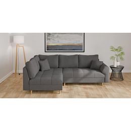 Ecksofa Home Affaire "CHARRE L-Form mit Ottomane, Ma&szlig;e B/T/H: 231/161/81 cm", grau (dunkelgrau), B:231cm H:81cm T:161cm, 100% Polyester, Sofas, Ecksofa, feine Steppung, lose R&uuml;cken- und Zierkissen, auch in Cord und Boucl&eacute;, Topseller