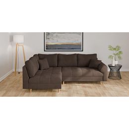 Ecksofa Home Affaire "CHARRE L-Form mit Ottomane, Ma&szlig;e B/T/H: 231/161/81 cm", braun, B:231cm H:81cm T:161cm, 92% Polyester, 8% Nylon, Sofas, Ecksofa, feine Steppung, lose R&uuml;cken- und Zierkissen, auch in Cord und Boucl&eacute;, Topseller