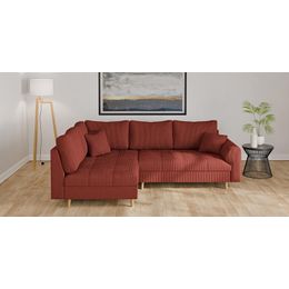Ecksofa Home Affaire "CHARRE L-Form mit Ottomane, Ma&szlig;e B/T/H: 231/161/81 cm", rot, B:231cm H:81cm T:161cm, 100% Polyester, Sofas, Ecksofa, feine Steppung, lose R&uuml;cken- und Zierkissen, auch in Cord und Boucl&eacute;, Topseller