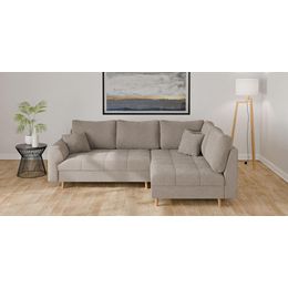 Ecksofa Home Affaire "CHARRE L-Form mit Ottomane, Ma&szlig;e B/T/H: 231/161/81 cm", beige (creme), B:231cm H:81cm T:161cm, 100% Polyester, Sofas, Ecksofa, feine Steppung, lose R&uuml;cken- und Zierkissen, auch in Cord und Boucl&eacute;, Topseller