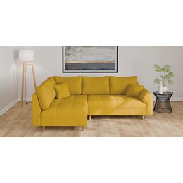 Ecksofa Home Affaire "CHARRE L-Form mit Ottomane, Ma&szlig;e B/T/H: 231/161/81 cm", gold, B:231cm H:81cm T:161cm, 92% Polyester, 8% Nylon, Sofas, Ecksofa, feine Steppung, lose R&uuml;cken- und Zierkissen, auch in Cord und Boucl&eacute;, Topseller