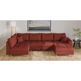 Wohnlandschaft Home Affaire "CHARRE U-Form mit Ottomane, Ma&szlig;e B/T/H: 310/161/81 cm", rot, B:310cm H:81cm T:161cm, 100% Polyester, Sofas, Wohnlandschaft, feine Steppung, lose R&uuml;cken- und Zierkissen, auch in Cord und Boucl&eacute;