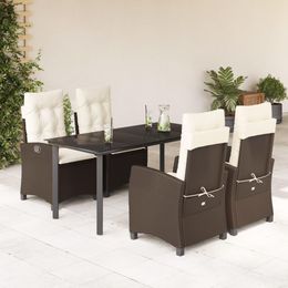vidaXL 5-tlg. Garten-Essgruppe mit Kissen Braun Poly Rattan