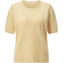 CRÉATION L Damen Bouclé-Pullover mit Ajourmuster-Ärmeln vanille Größe 38