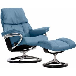 Relaxsessel stressless "Ruby", blau (sparrow blau paloma), B:88cm H:101cm T:78cm, Leder BATICK: durchgef&auml;rbtes und genarbtes M&ouml;belleder;Leder PALOMA: durchgef&auml;rbtes Semianilin-M&ouml;belleder, Sessel, Relaxsessel, mit Signature Base, Gr&ouml;&szlig;e L, Gestell Eiche, Wenge, Braun & Schwarz