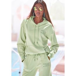 Hoodie Buffalo, Damen, Gr. 32/34, grün (jade), angeraute Sweatware, Obermaterial: 60% Baumwolle, 40% Polyester, unifarben, Casual, bequem lang, Rippbündchen, Sweatshirts, mit Statement Druck, Loungeanzug