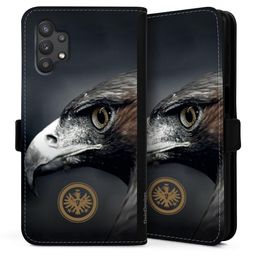 DeinDesign Galaxy A32 5G Handy Klapph&uuml;lle Handyh&uuml;lle aus Kunst Leder schwarz Flip Case Official Licensed Product Eintracht Frankfurt Eagle Sideflip mit langer 