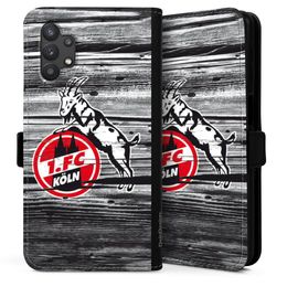 DeinDesign Galaxy A32 5G Handy Klapph&uuml;lle Handyh&uuml;lle aus Kunst Leder schwarz Flip Case 1. Fc K&ouml;ln Official Licensed Product Wooden Look Sideflip mit langer 