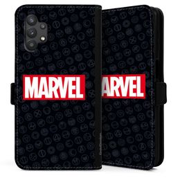 DeinDesign Galaxy A32 5G Handy Klapph&uuml;lle Handyh&uuml;lle aus Kunst Leder schwarz Flip Case Logo Comic Marvel Sideflip mit langer Lasche