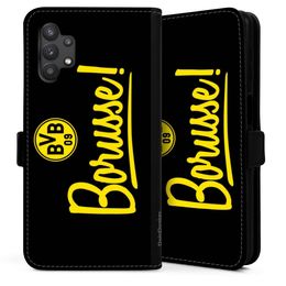 DeinDesign Galaxy A32 5G Handy Klapph&uuml;lle Handyh&uuml;lle aus Kunst Leder schwarz Flip Case Bvb Borussia Dortmund Borusse Sideflip mit langer Lasche