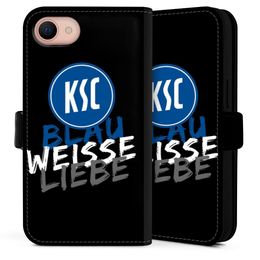 DeinDesign iPhone 16e Handy Klapph&uuml;lle Handyh&uuml;lle aus Kunst Leder schwarz Flip Case Ksc Karlsruher Sc Official Licensed Product Sideflip mit Lasche
