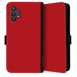 DeinDesign Galaxy A32 5G Handy Klapph&uuml;lle Handyh&uuml;lle aus Kunst Leder schwarz Flip Case Red Unicoloured Colour Sideflip mit langer Lasche