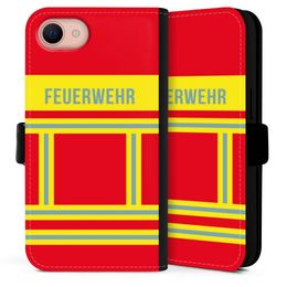 DeinDesign iPhone 16e Handy Klapph&uuml;lle Handyh&uuml;lle aus Kunst Leder schwarz Flip Case Fire Fighters Life Saver Fire Fighter Sideflip mit Lasche