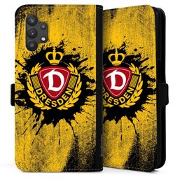DeinDesign Galaxy A32 5G Handy Klapph&uuml;lle Handyh&uuml;lle aus Kunst Leder schwarz Flip Case Official Licensed Product Soccer Sg Dynamo Dresden Sideflip mit langer 