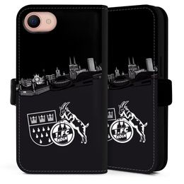 DeinDesign iPhone 16e Handy Klapph&uuml;lle Handyh&uuml;lle aus Kunst Leder schwarz Flip Case Skyline Official Licensed Product 1. Fc K&ouml;ln Sideflip mit Lasche