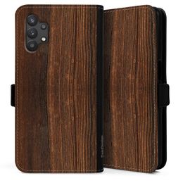 DeinDesign Galaxy A32 5G Handy Klapph&uuml;lle Handyh&uuml;lle aus Kunst Leder schwarz Flip Case Wood Nut Tree Wooden Look Sideflip mit langer Lasche