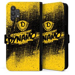 DeinDesign Galaxy A32 5G Handy Klapph&uuml;lle Handyh&uuml;lle aus Kunst Leder schwarz Flip Case Official Licensed Product Sg Dynamo Dresden Logo Sideflip mit langer 