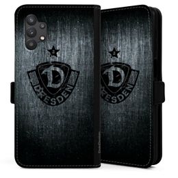 DeinDesign Galaxy A32 5G Handy Klapph&uuml;lle Handyh&uuml;lle aus Kunst Leder schwarz Flip Case Sg Dynamo Dresden Official Licensed Product Vintage Sideflip mit langer 