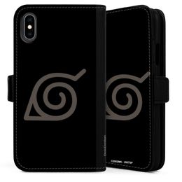 DeinDesign iPhone X Handy Klapph&uuml;lle Handyh&uuml;lle aus Kunst Leder schwarz Flip Case Naruto Shippuden Konoha Logo Sideflip mit langer Lasche