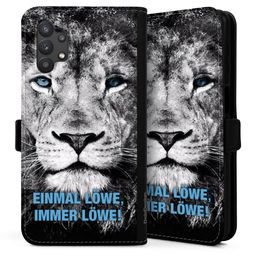 DeinDesign Galaxy A32 5G Handy Klapph&uuml;lle Handyh&uuml;lle aus Kunst Leder schwarz Flip Case Official Licensed Product Tsv 1860 M&uuml;nchen Lion Sideflip mit langer Lasche