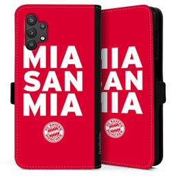 DeinDesign Galaxy A32 5G Handy Klapph&uuml;lle Handyh&uuml;lle aus Kunst Leder schwarz Flip Case Fc Bayern M&uuml;nchen Mia San Mia Fcb Sideflip mit langer Lasche