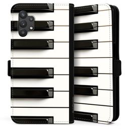 DeinDesign Galaxy A32 5G Handy Klapph&uuml;lle Handyh&uuml;lle aus Kunst Leder schwarz Flip Case Piano Music Klavier Sideflip mit langer Lasche