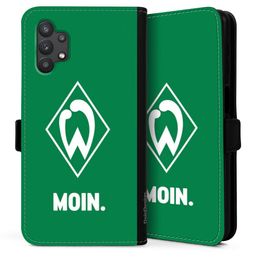 DeinDesign Galaxy A32 5G Handy Klapph&uuml;lle Handyh&uuml;lle aus Kunst Leder schwarz Flip Case Moin Official Licensed Product Sv Werder Bremen Sideflip mit langer Lasche