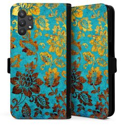 DeinDesign Galaxy A32 5G Handy Klapph&uuml;lle Handyh&uuml;lle aus Kunst Leder schwarz Flip Case Flowers Vintage Ornament Sideflip mit langer Lasche