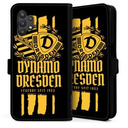 DeinDesign Galaxy A32 5G Handy Klapph&uuml;lle Handyh&uuml;lle aus Kunst Leder schwarz Flip Case Sgd Statement Sg Dynamo Dresden Sideflip mit langer Lasche