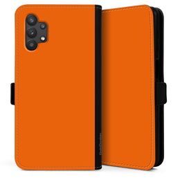 DeinDesign Galaxy A32 5G Handy Klapph&uuml;lle Handyh&uuml;lle aus Kunst Leder schwarz Flip Case Colour Unicoloured Orange Sideflip mit langer Lasche