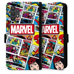 DeinDesign Galaxy A32 5G Handy Klapph&uuml;lle Handyh&uuml;lle aus Kunst Leder schwarz Flip Case Muster Comic Marvel Sideflip mit langer Lasche