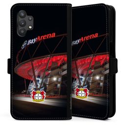 DeinDesign Galaxy A32 5G Handy Klapph&uuml;lle Handyh&uuml;lle aus Kunst Leder schwarz Flip Case Official Licensed Product Bayer 04 Leverkusen Stadium Sideflip mit langer 