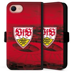DeinDesign iPhone 16e Handy Klapph&uuml;lle Handyh&uuml;lle aus Kunst Leder schwarz Flip Case Vfb Stuttgart Official Licensed Product Stadium Sideflip mit Lasche