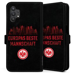 DeinDesign Galaxy A32 5G Handy Klapph&uuml;lle Handyh&uuml;lle aus Kunst Leder schwarz Flip Case Merchandise European Cup Eintracht Frankfurt Sideflip mit langer Lasche