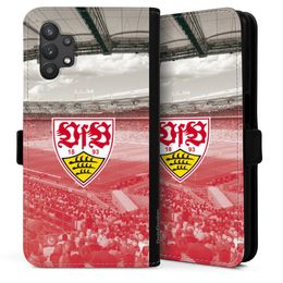 DeinDesign Galaxy A32 5G Handy Klapph&uuml;lle Handyh&uuml;lle aus Kunst Leder schwarz Flip Case Official Licensed Product Vfb Stuttgart Stadium Sideflip mit langer Lasche