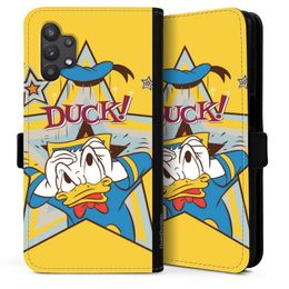 DeinDesign Galaxy A32 5G Handy Klapph&uuml;lle Handyh&uuml;lle aus Kunst Leder schwarz Flip Case Disney Official Licensed Product Donald Duck Sideflip mit langer Lasche