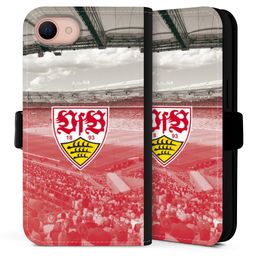 DeinDesign iPhone 16e Handy Klapph&uuml;lle Handyh&uuml;lle aus Kunst Leder schwarz Flip Case Stadium Vfb Stuttgart Official Licensed Product Sideflip mit Lasche