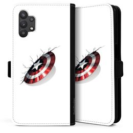 DeinDesign Galaxy A32 5G Handy Klapph&uuml;lle Handyh&uuml;lle aus Kunst Leder schwarz Flip Case Captain America Official Licensed Product Marvel Sideflip mit langer 