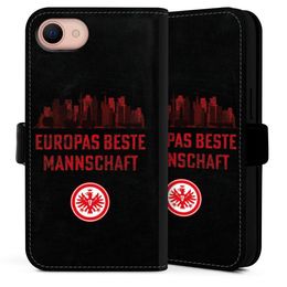 DeinDesign iPhone 16e Handy Klapph&uuml;lle Handyh&uuml;lle aus Kunst Leder schwarz Flip Case European Cup Eintracht Frankfurt Merchandise Sideflip mit Lasche